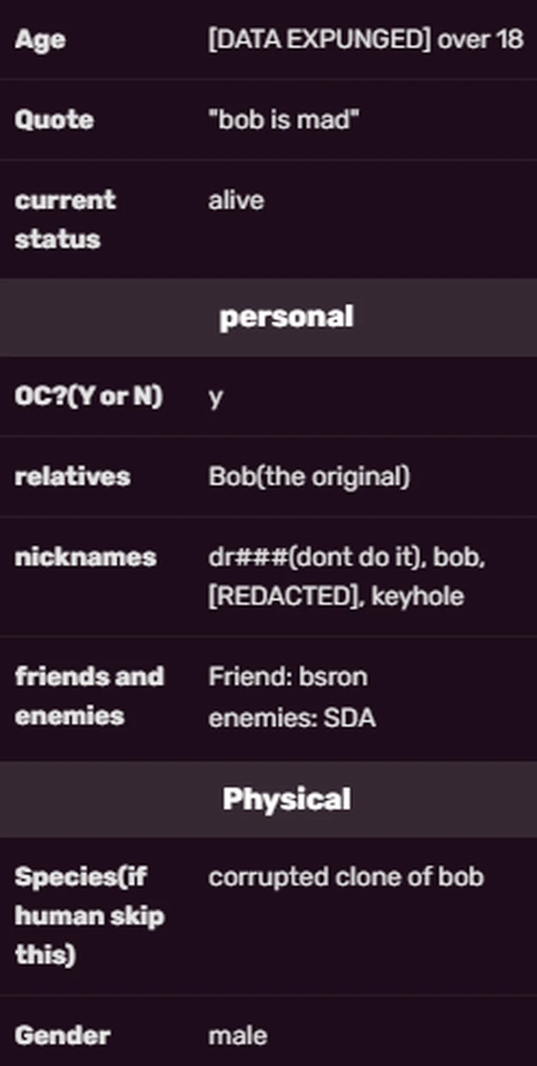 Bob2: the corrupted clone of Bob(see noice before reading) | Fandom