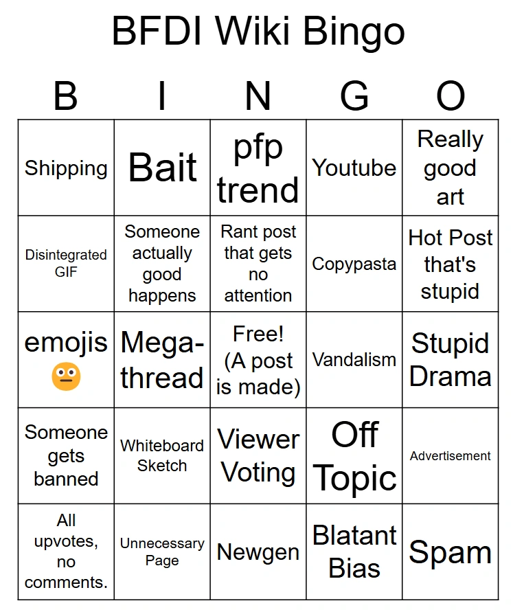 BFDI Wiki Bingo! | Fandom