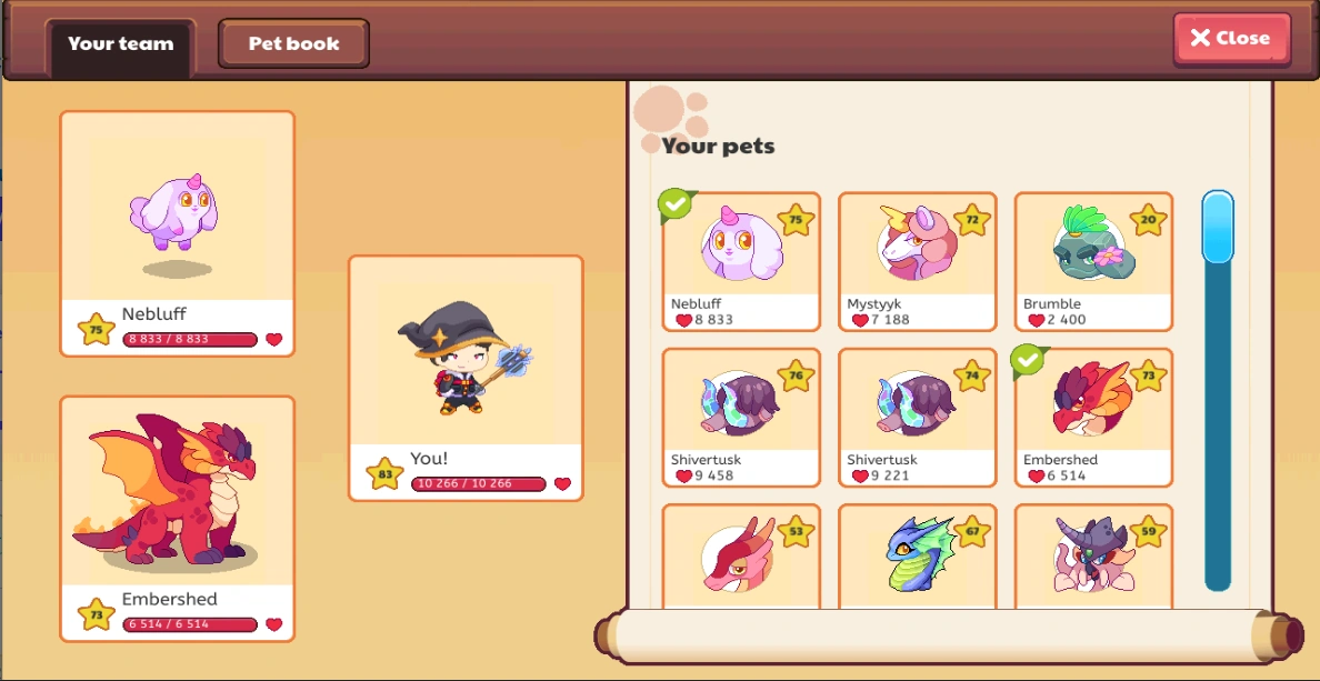 after catching Nebluff this is my team, every pet i have i didint buy ...