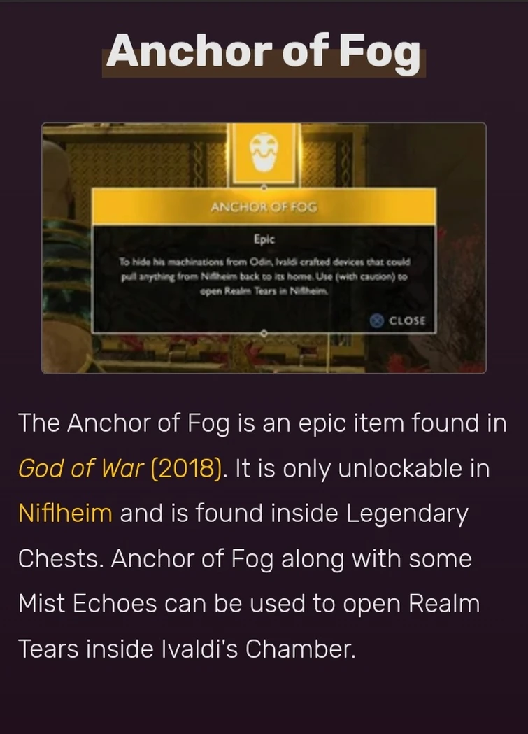 Why cant i find the anchor of fog,is it a glitch or is it just that ...