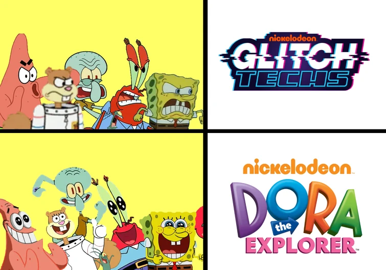 SpongeBob, Patrick, Squidward, Sandy, and Mr. Krabs. Hates Glitch Techs ...