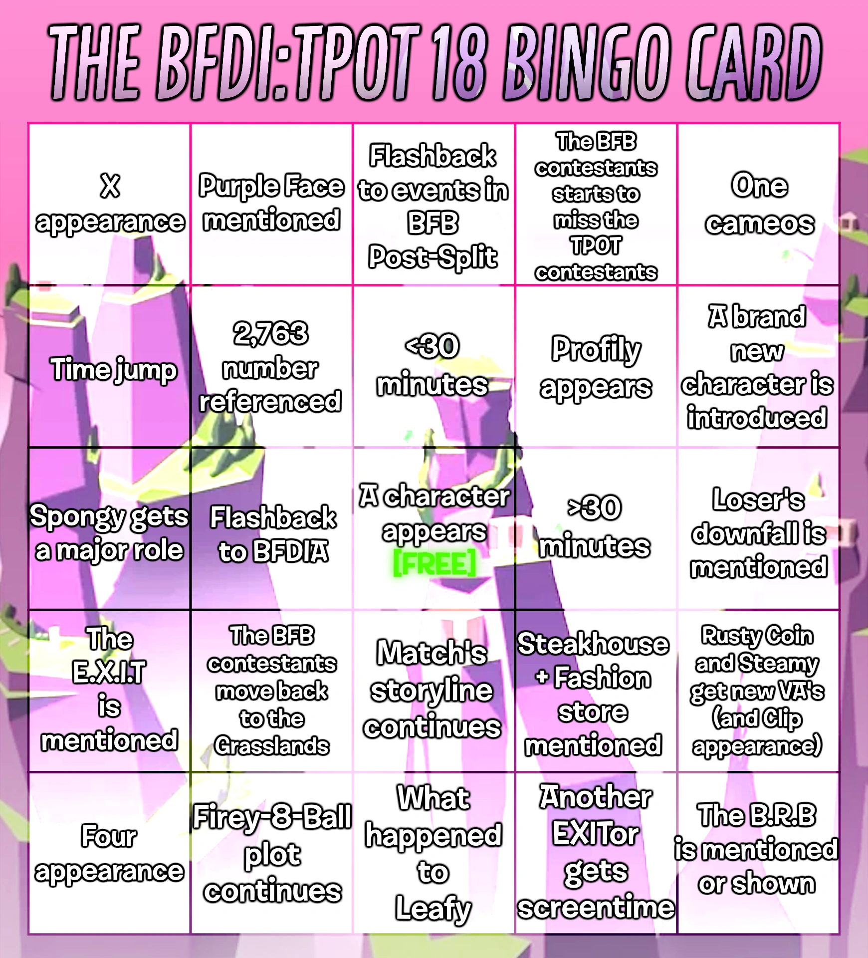 The BFDI:TPOT 18 and BFDI:TPOT 19 Bingo Cards | Fandom