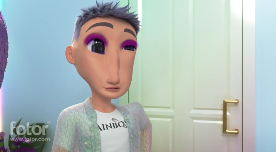 Aidan with makeup and a stretched face | Fandom