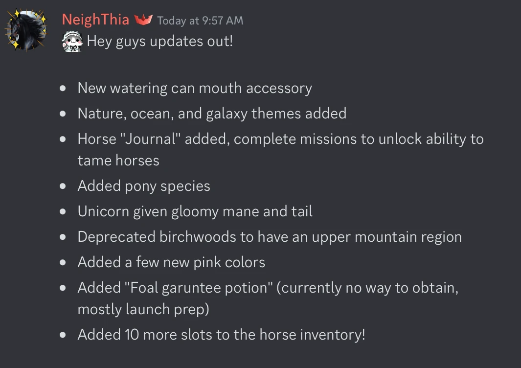 Game Update: New accessory, themes, missions, Pony species, traits ...