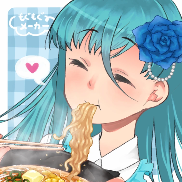 a few picrew images i made of characters eating their favorite foods ...