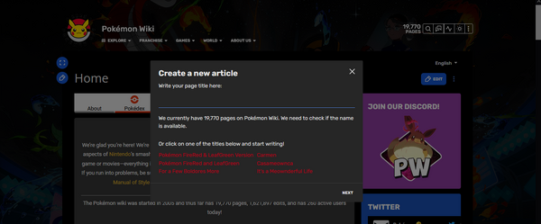 CreatePage modal