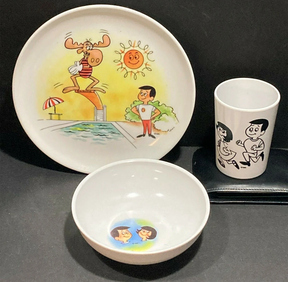 Cheerios - Rocky & Bullwinkle - 8" Melmac Plate and Bowl set | Cereal ...