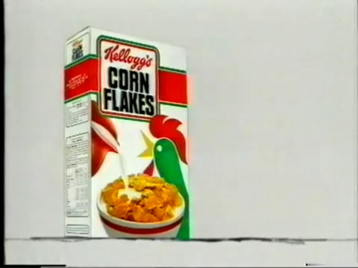 corn flakes box with rooster