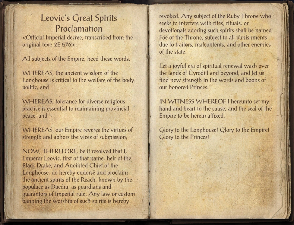 Leovic's Great Spirits Proclamation | Cesarska Biblioteka | Fandom