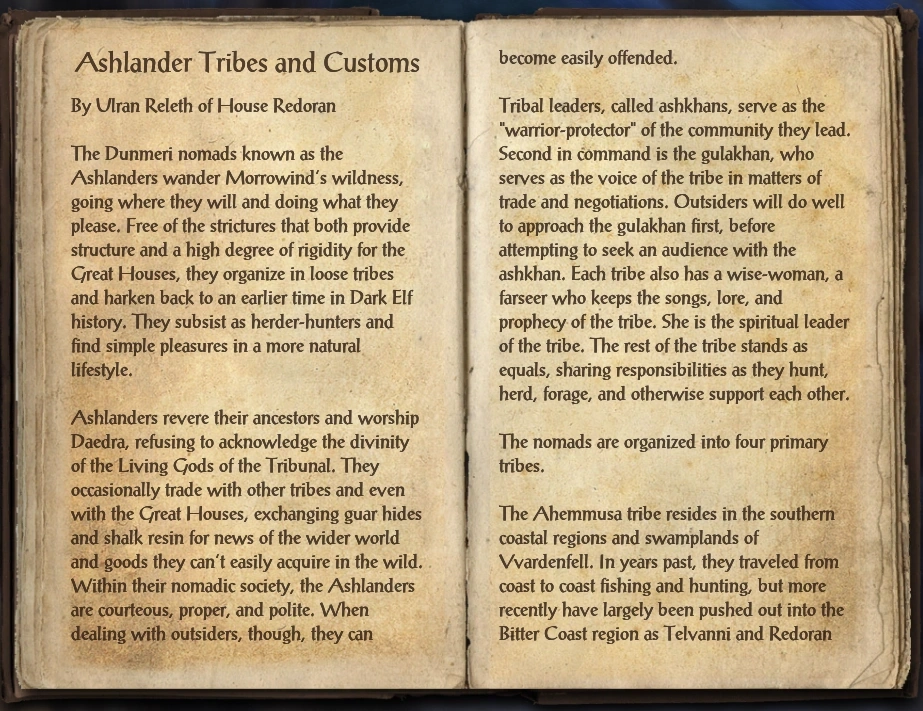 Ashlander Tribes and Customs | Cesarska Biblioteka | Fandom