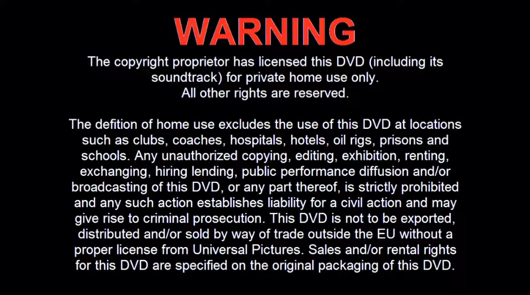 Universal Pictures Home Entertainment Warning Screens | Charles Selig ...