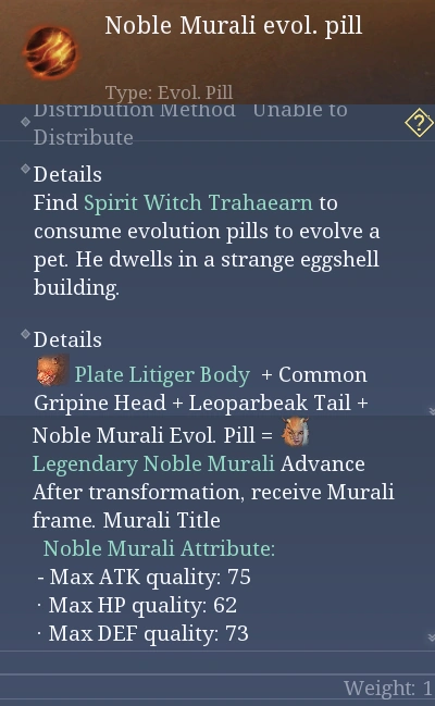 Noble Murali evol. pill | Chimeraland Wiki | Fandom