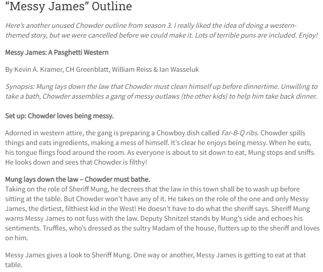 Messy James (episodio descartado) | Wiki Chowder | Fandom