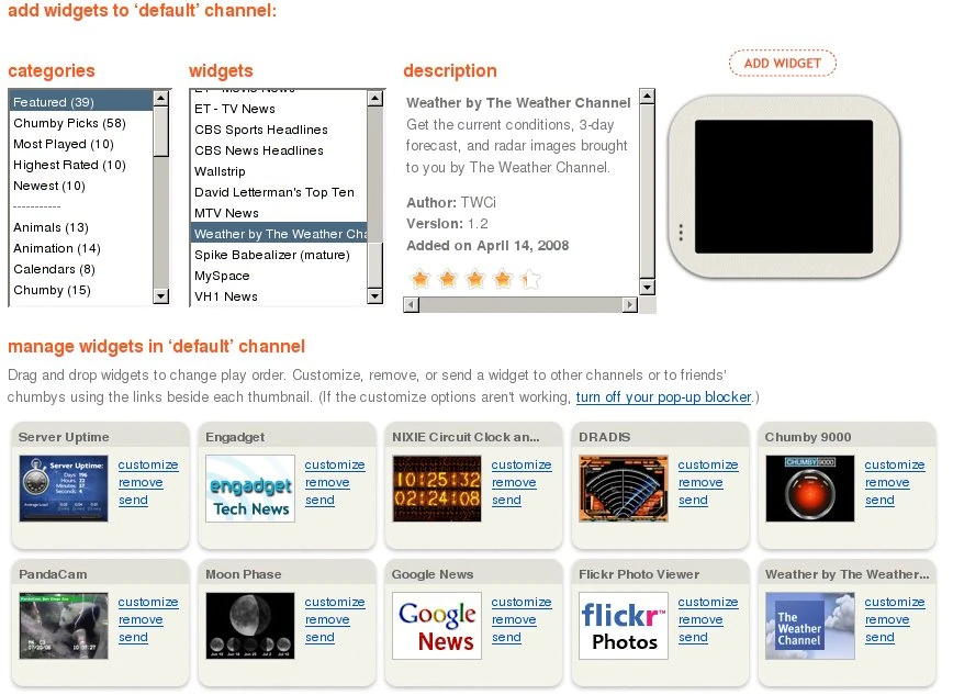 WidgetとChannelの設定 | Chumby日本語まとめWiki | Fandom