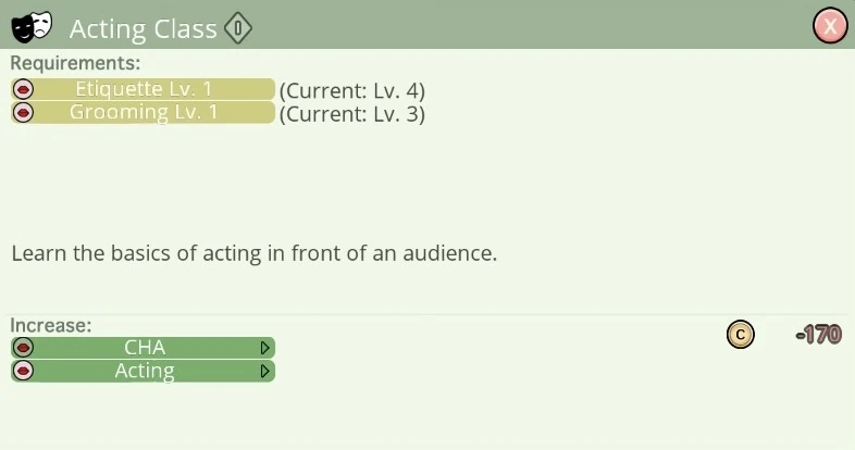 Acting Class | Ciel Fledge: A Daughter Raising Sim Game Wiki | Fandom