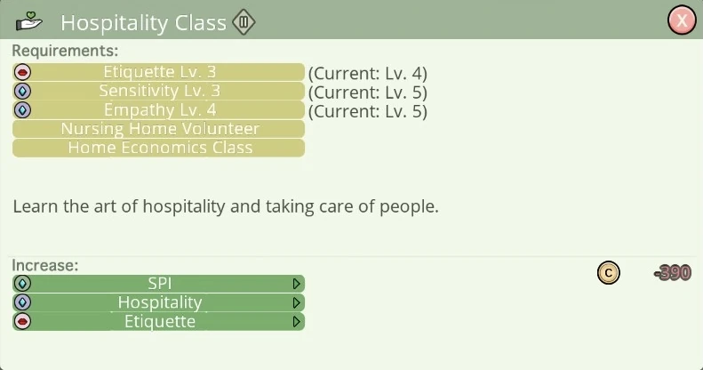 Hospitality Class | Ciel Fledge: A Daughter Raising Sim Game Wiki | Fandom