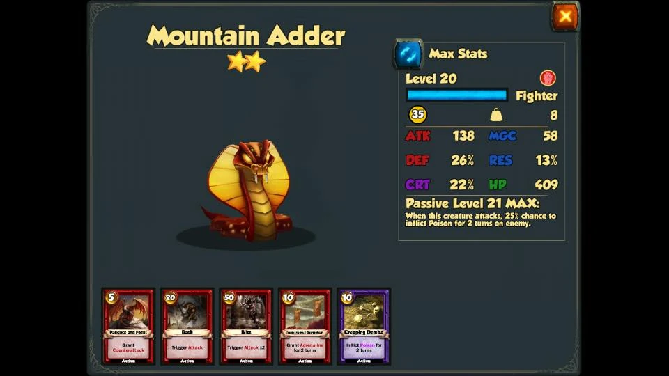 Mountain Adder | Card King: Dragon Wars Wikia | Fandom