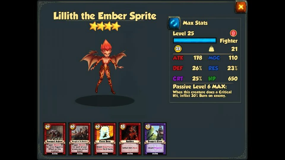 Lillith the Ember Sprite | Card King: Dragon Wars Wikia | Fandom