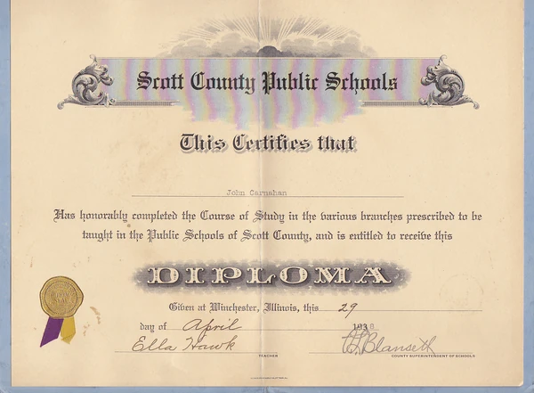 John Carnahan Diploma 1938 | Clanton Wiki | Fandom