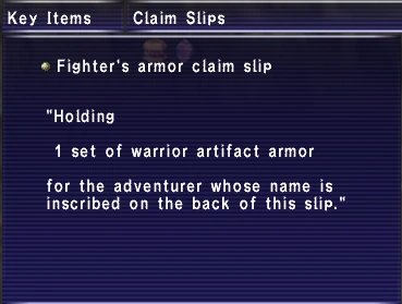 Fighter's Armor Claim Slip | Classic FFXI community | Fandom