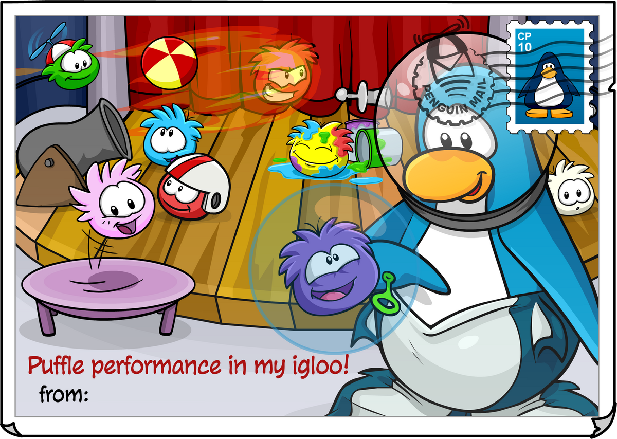 Puffle Performance Postcard Club Penguin Rewritten Wiki Fandom
