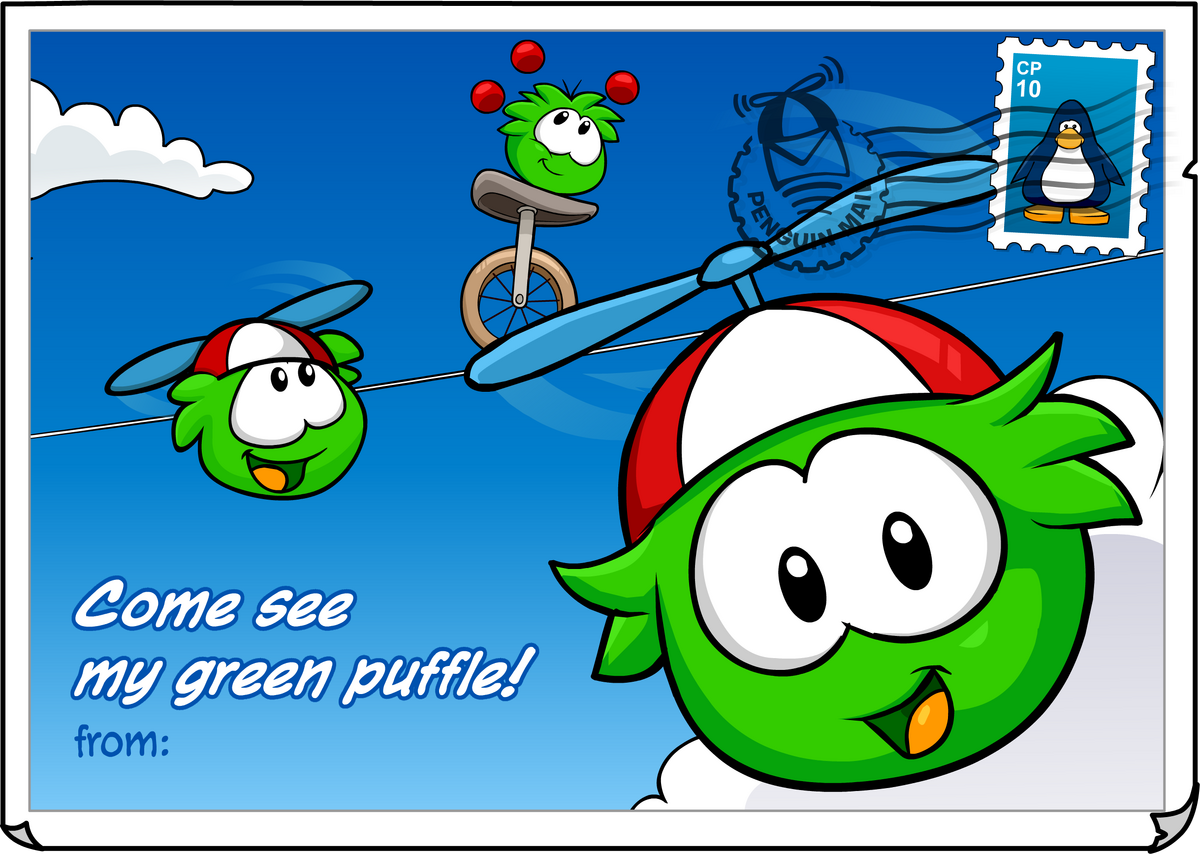 Green Puffle Postcard Club Penguin Rewritten Wiki Fandom