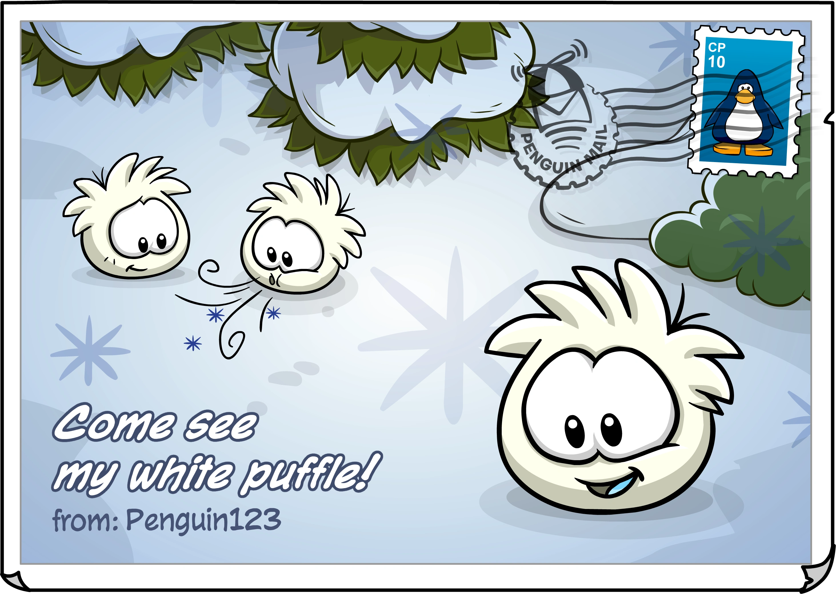 White Puffle postcard | Club Penguin Wiki | Fandom