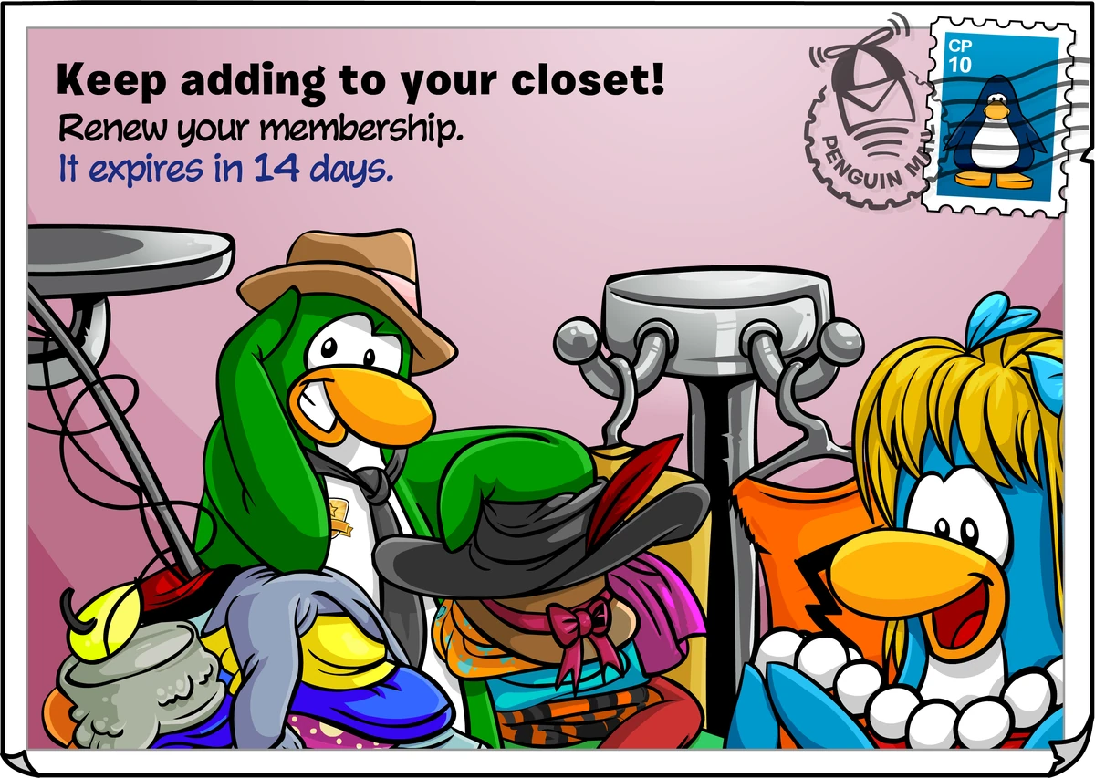 Membership Expires in 14 days postcard | Club Penguin Wiki | Fandom