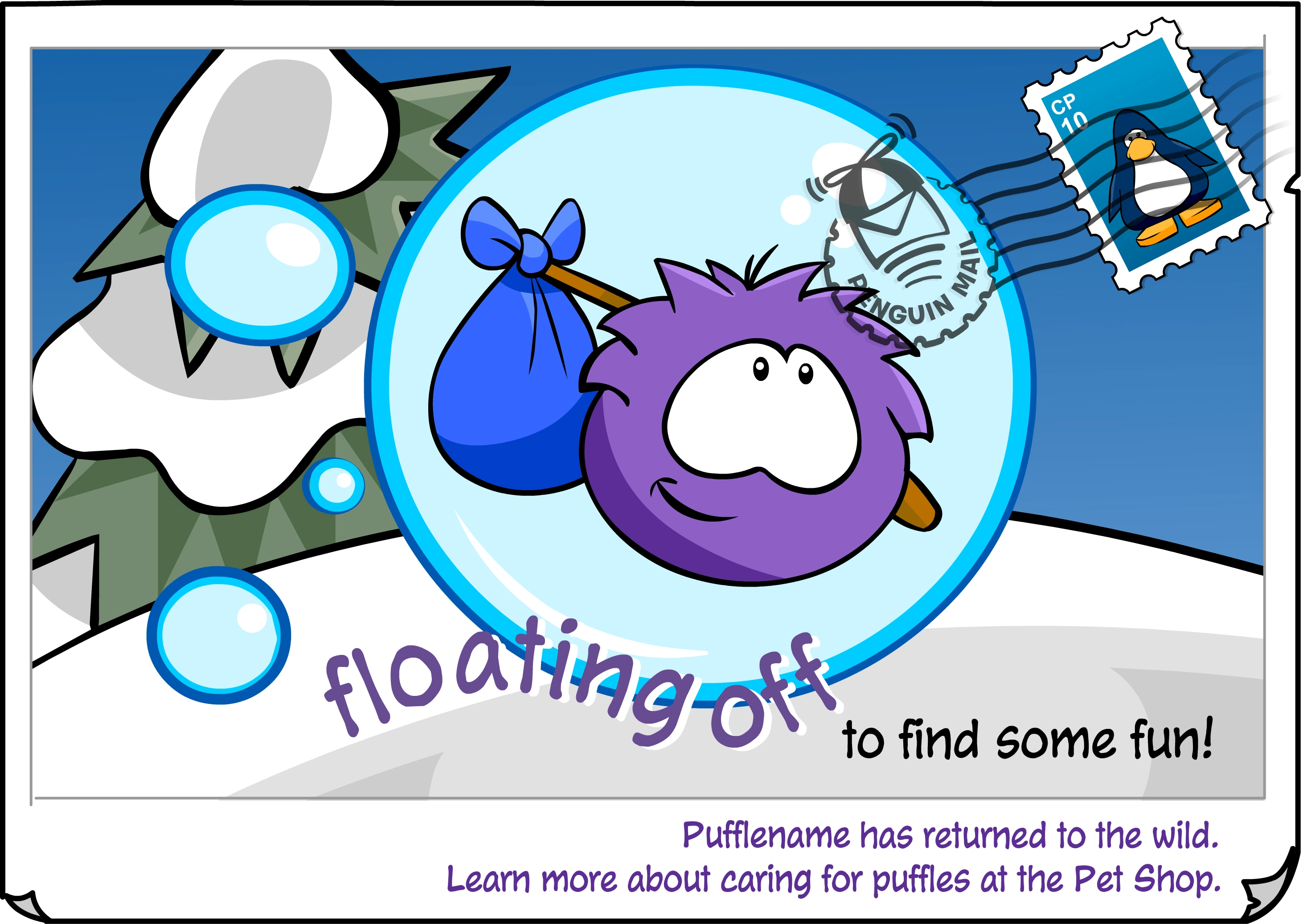 Purple Ran postcard | Club Penguin Wiki | Fandom