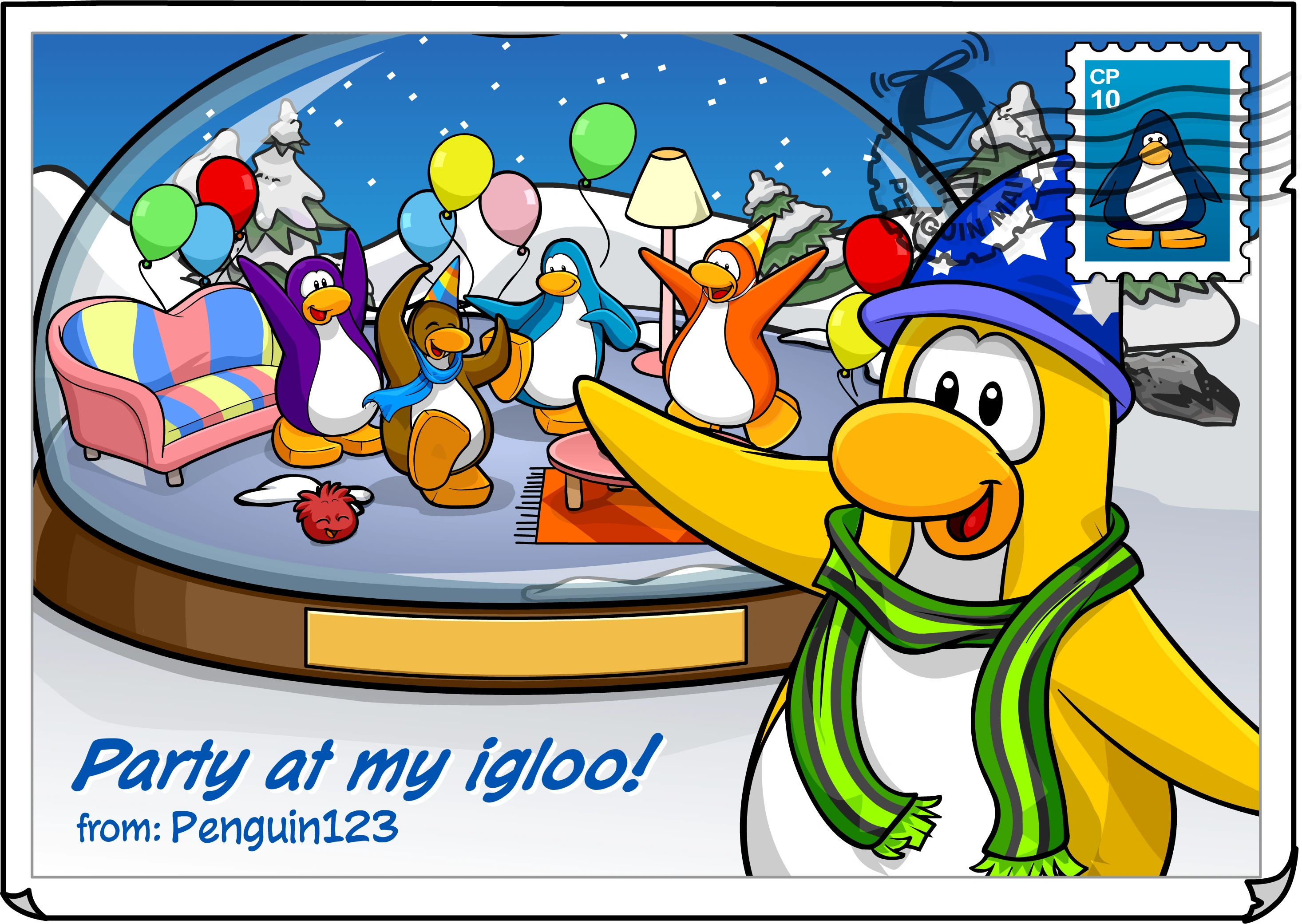 Party at my Igloo postcard | Club Penguin Wiki | Fandom