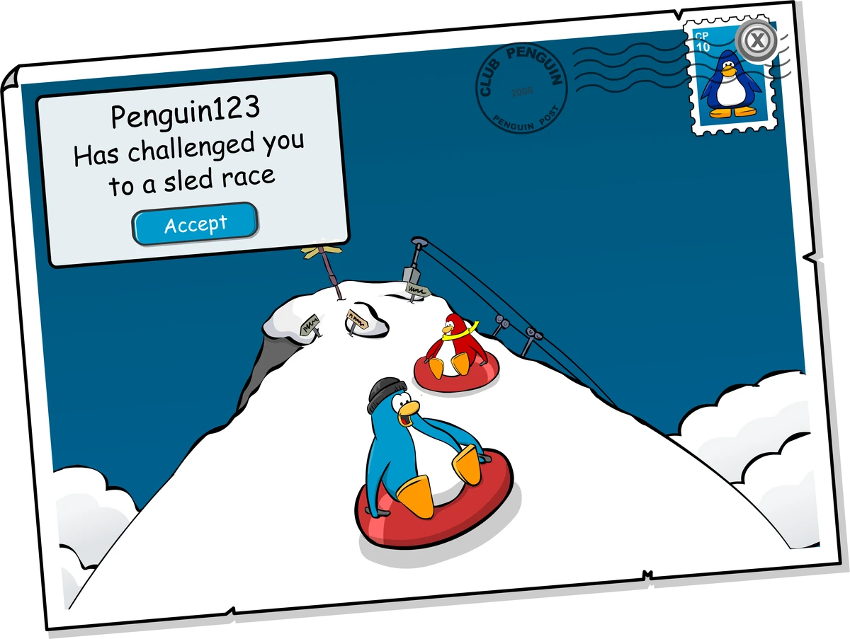 Sled Racing postcard | Club Penguin Wiki | Fandom