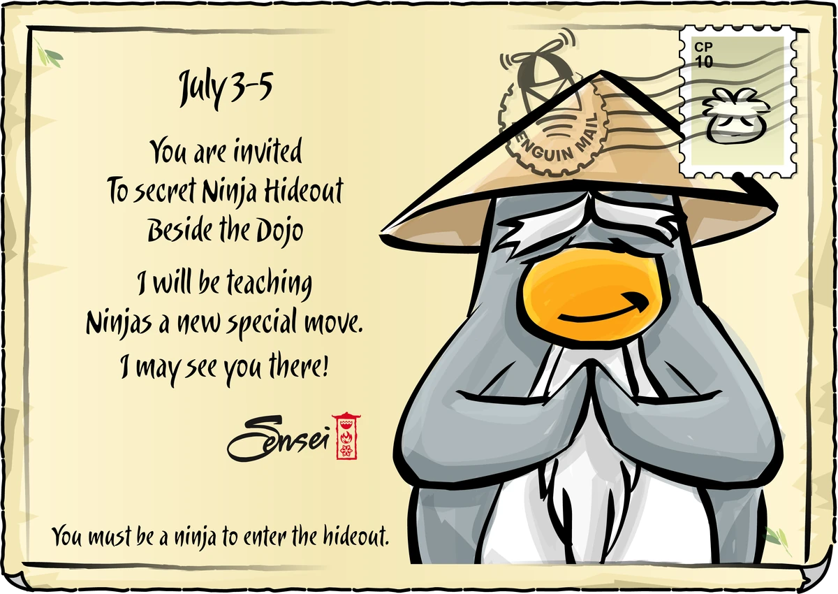 Sensei Mascot Invite postcard | Club Penguin Wiki | Fandom