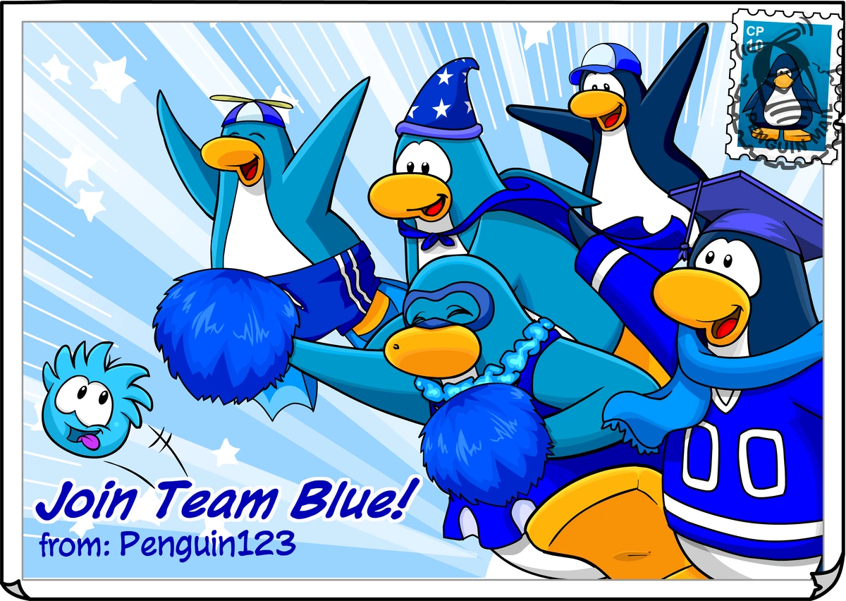 Go Blue! postcard | Club Penguin Wiki | Fandom