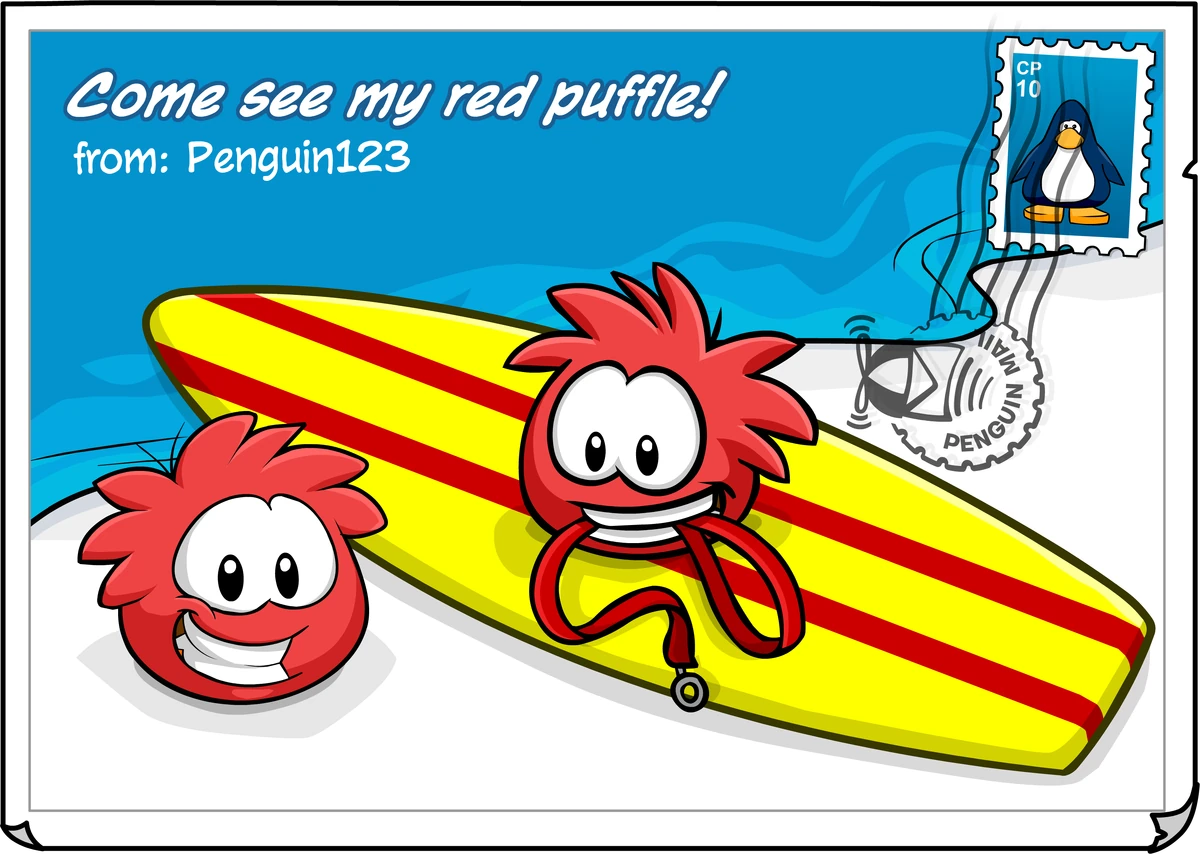 Red Puffle postcard | Club Penguin Wiki | Fandom