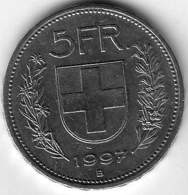 CHE CHF 1997 5 Franc | Coin Collecting Wiki | Fandom