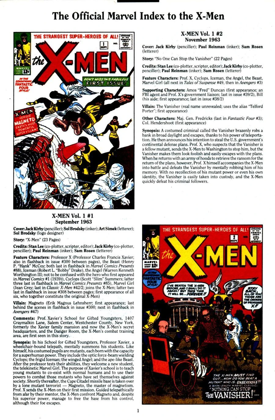 Official Marvel Index to the X-Men Vol 1 Gallery | Comic Book Art Wiki ...