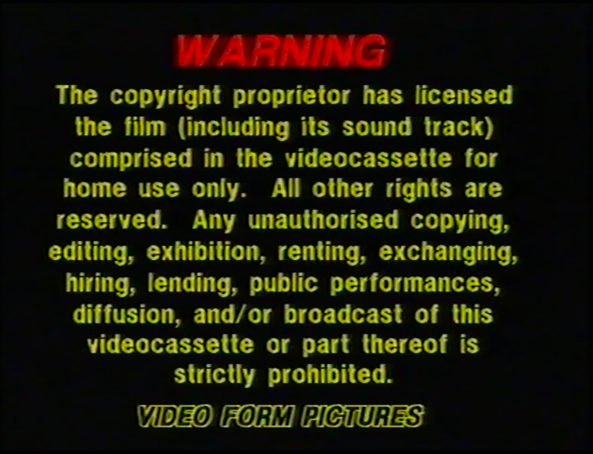 Videoform Pictures Warning Screens | Company Bumpers Wiki | Fandom