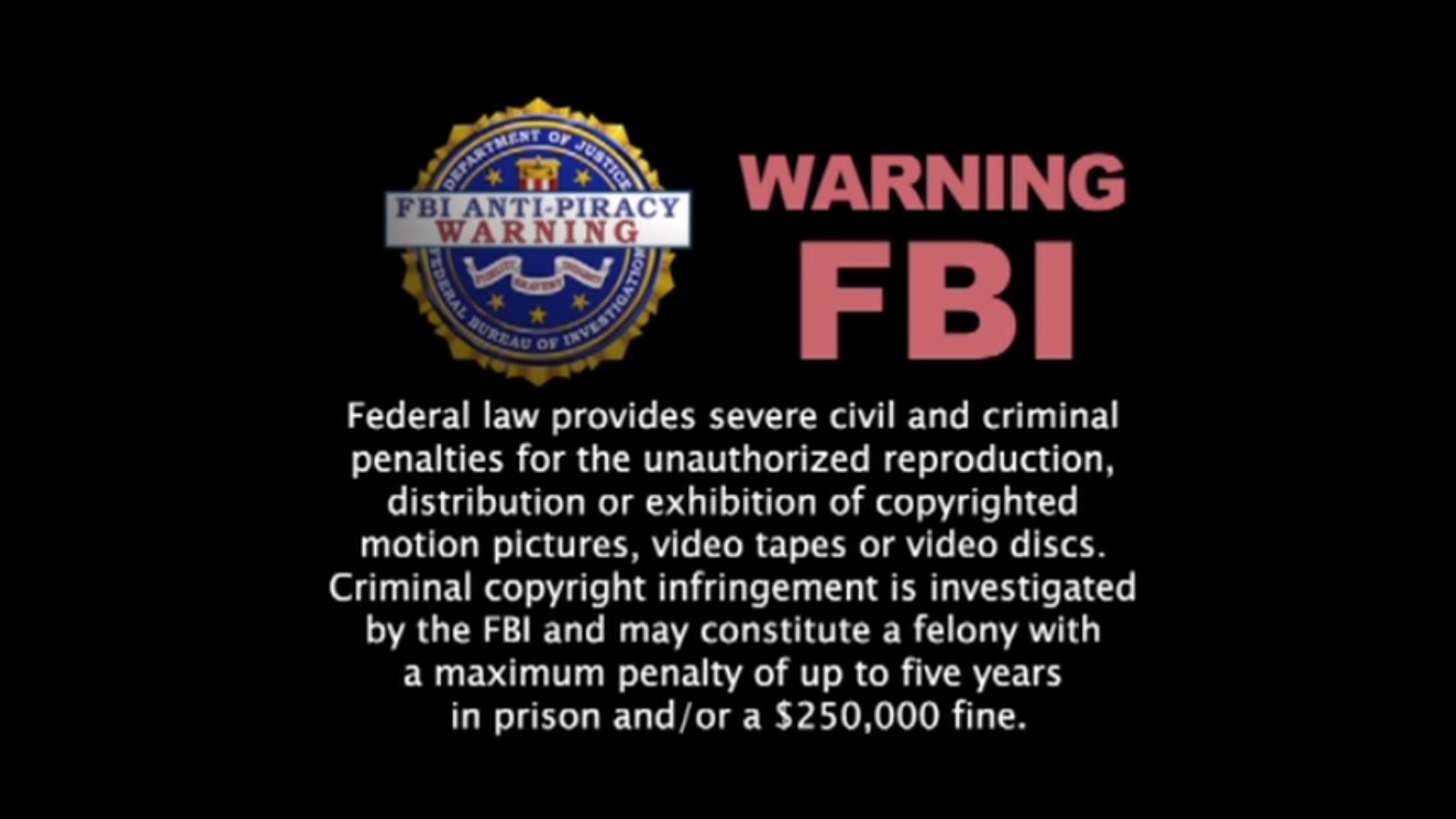 Fbi Anti Piracy Warning Screen