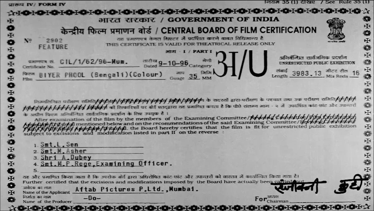 Central Board of Film Certification Rating IDs/January 1, 1996-January ...
