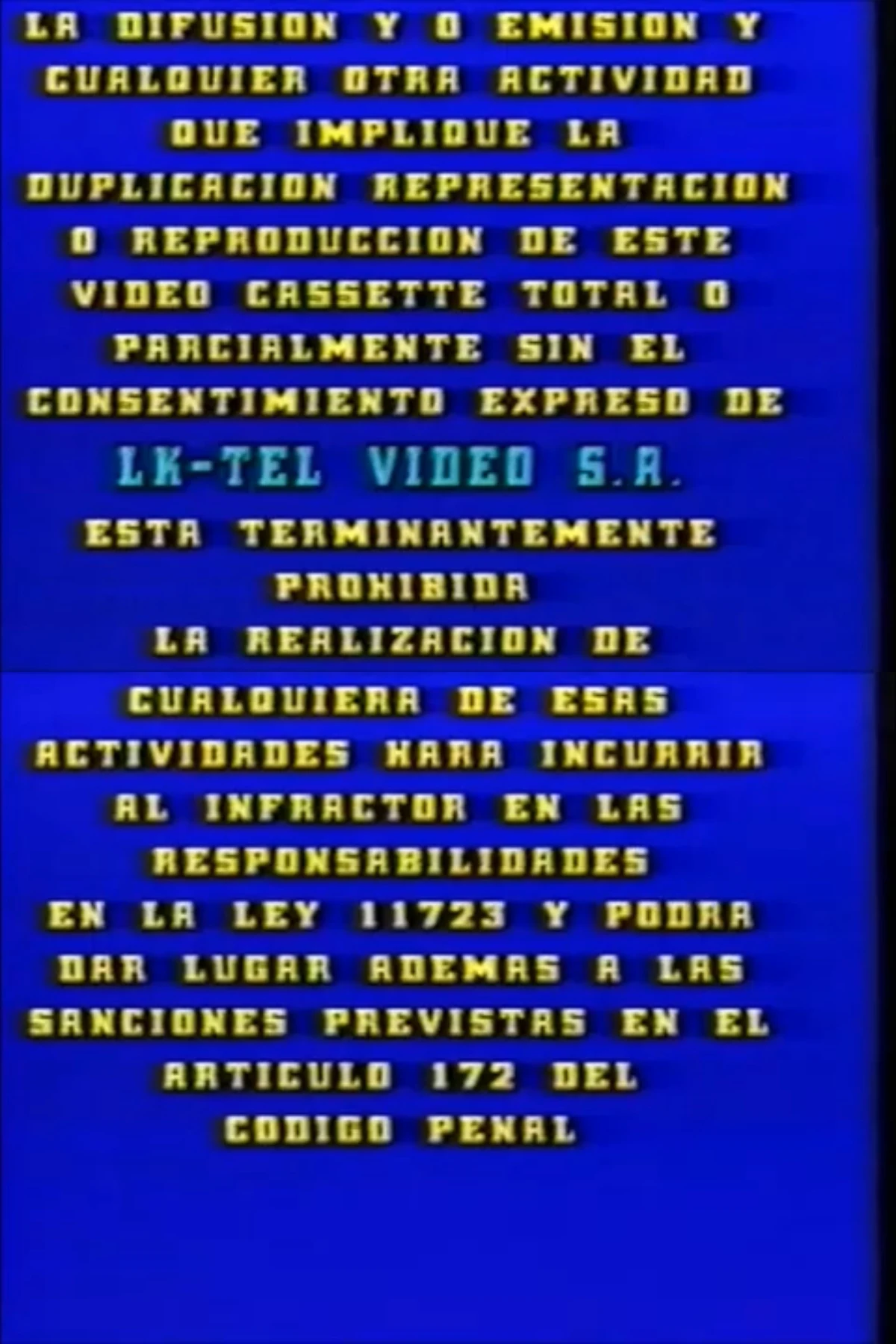LK-TEL Video (Argentina/Brazil/Chile) Warning Screens | Company Bumpers ...