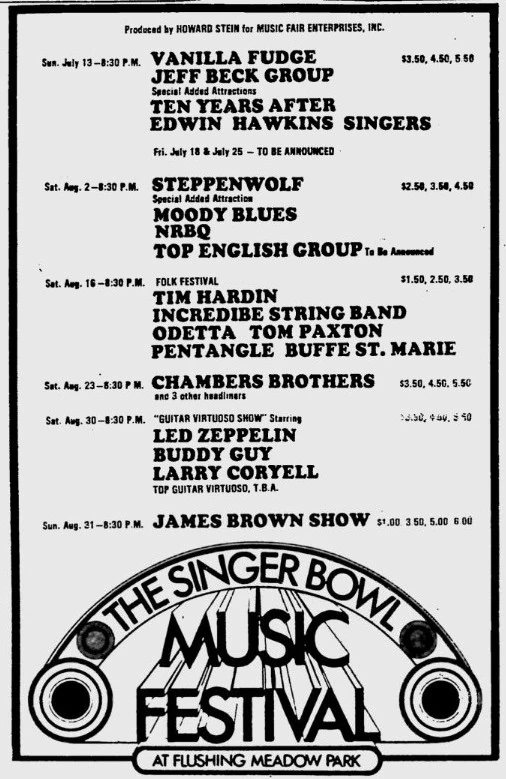 July 13, 1969 Singer Bowl, Flushing, NY | Concerts Wiki | Fandom