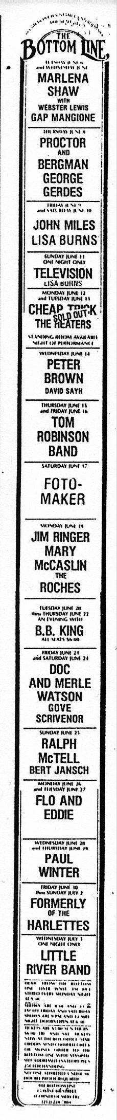 June 12-13, 1978 Bottom Line, New York City, NY | Concerts Wiki | Fandom