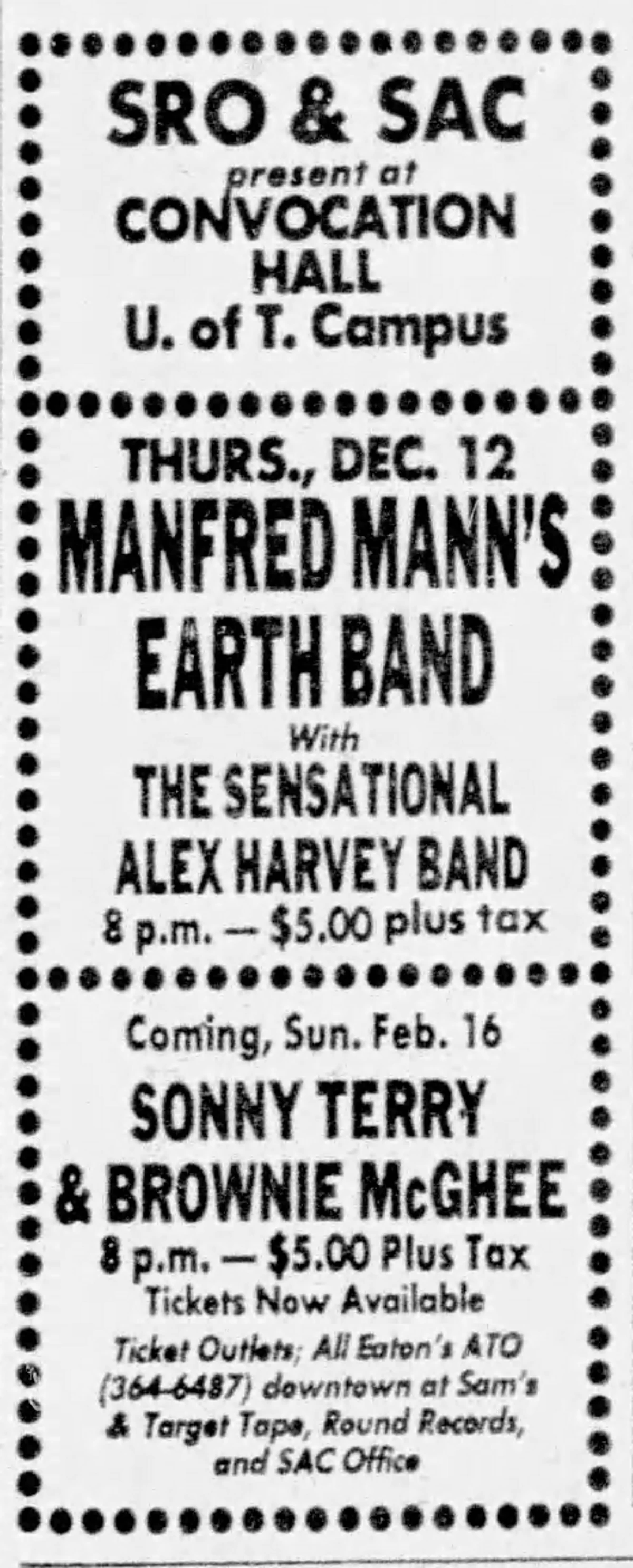 December 12, 1974 University of Toronto Convocation Hall, Toronto, ON ...