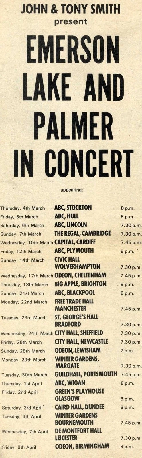 ELP UK Tour 1971 | Concerts Wiki | Fandom