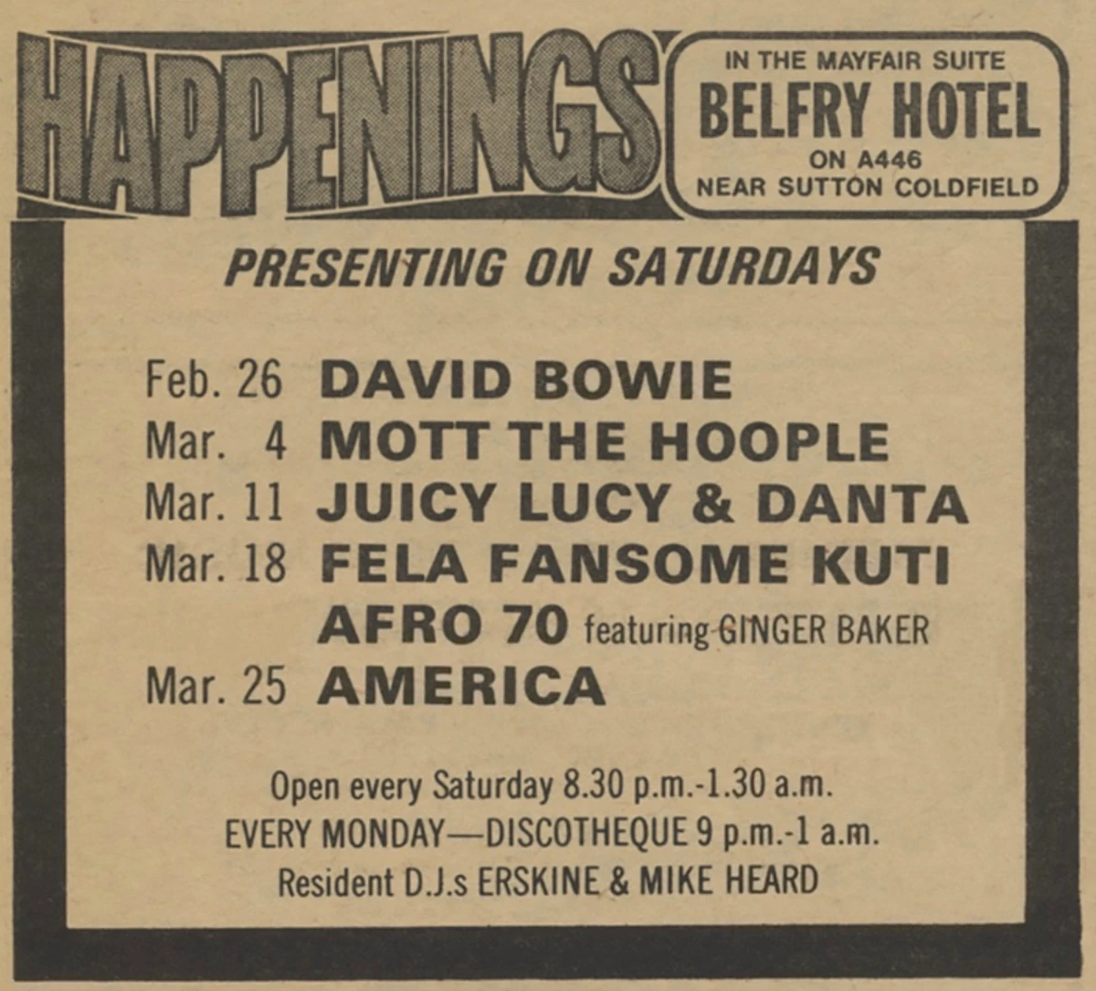 March 25, 1972 Belfry Hotel Mayfair Suite, Sutton Coldfield, ENG ...