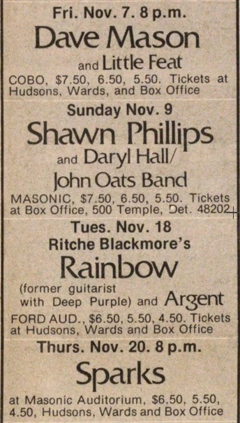 November 7, 1975 Cobo Hall, Detroit, MI | Concerts Wiki | Fandom