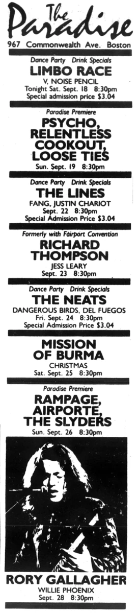 September 28, 1982 Paradise Rock Club, Boston, MA | Concerts Wiki | Fandom