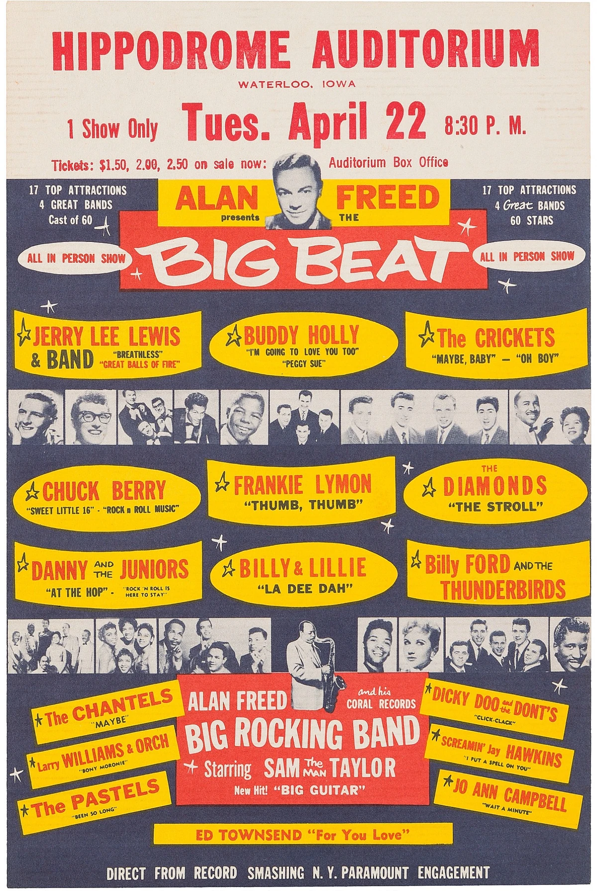 April 22, 1958 Hippodrome Auditorium, Waterloo, IA | Concerts Wiki | Fandom