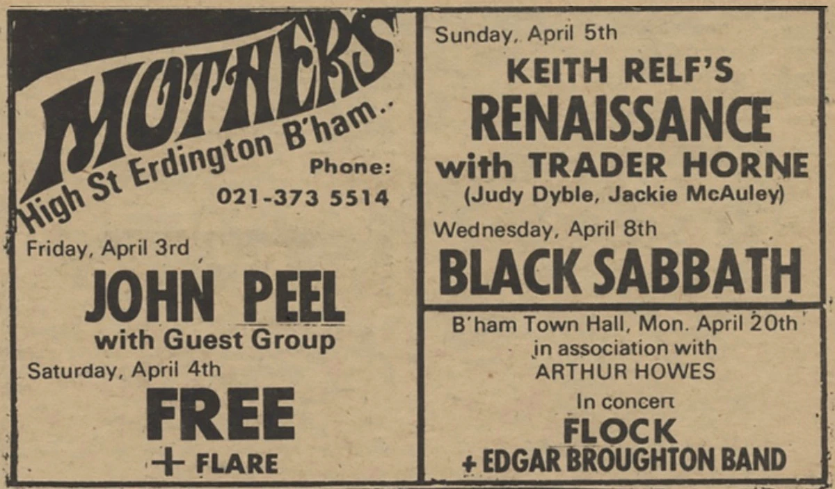 April 8, 1970 Mothers, Birmingham, ENG | Concerts Wiki | Fandom
