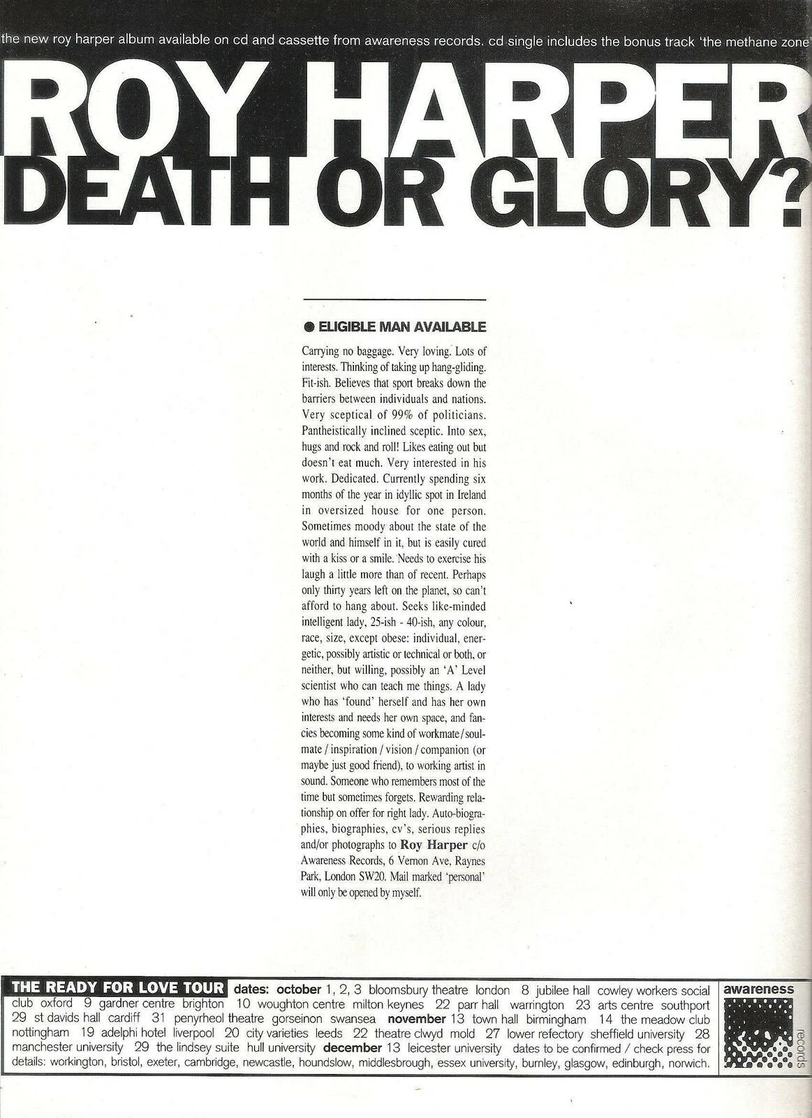 Roy Harper UK Tour 1992 | Concerts Wiki | Fandom
